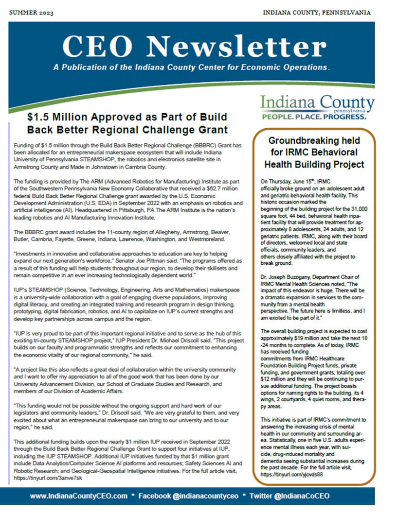 Summer 2023 CEO Newsletter - Indiana County